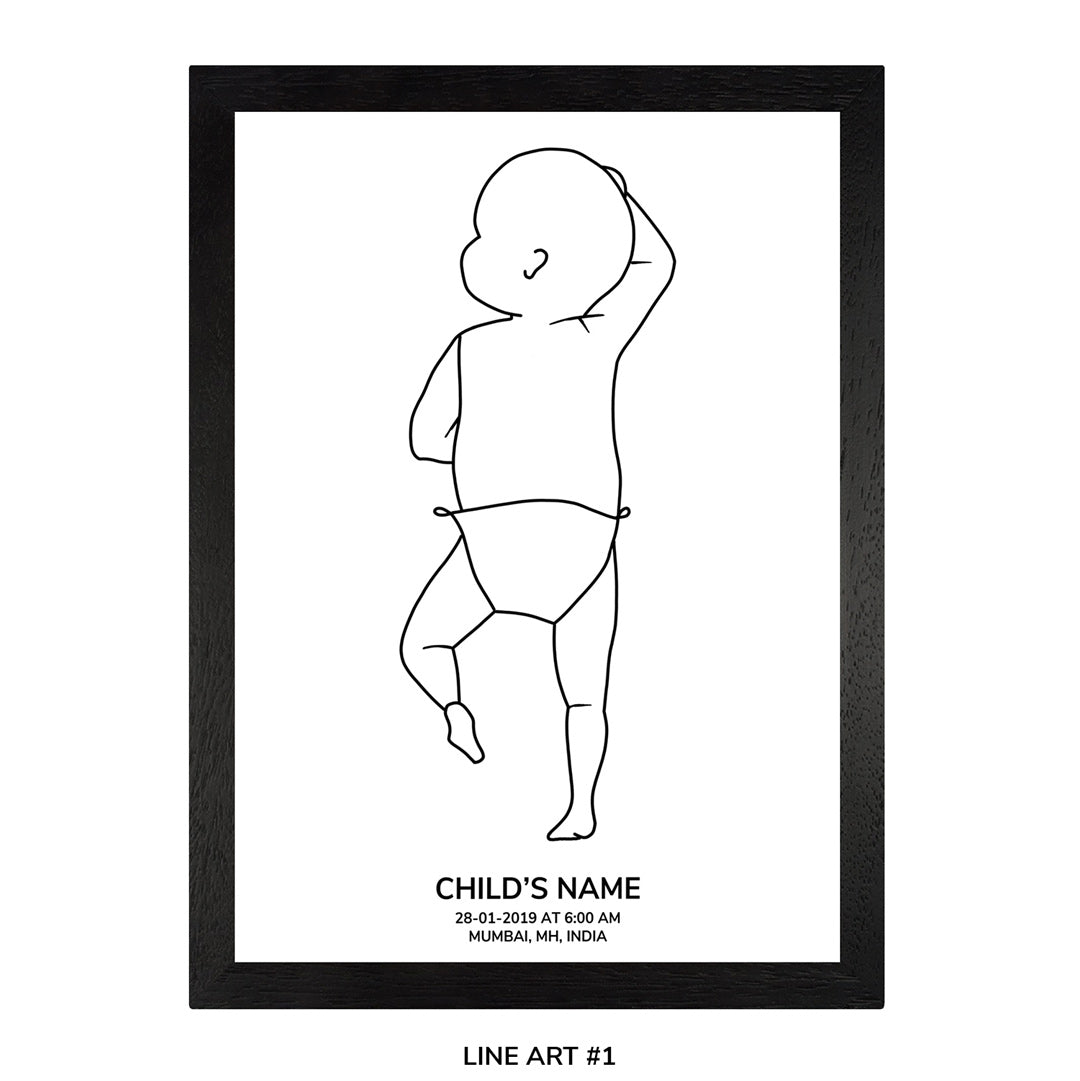 Custom Birth Poster with frame – Slate Sky