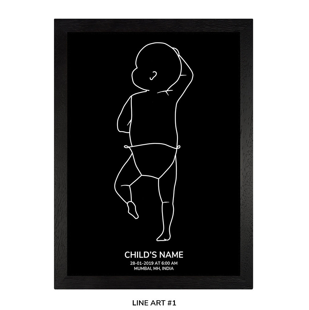 Custom Birth Poster with frame – Slate Sky